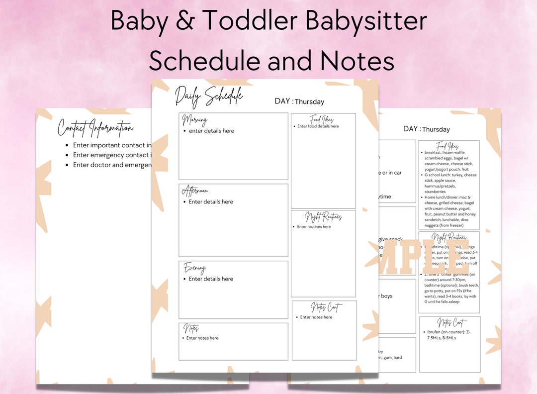 Editable Baby & Toddler Schedule + Babysitter Notes Template, Canva ...