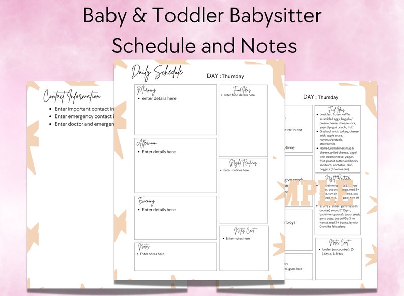 Editable Baby & Toddler Schedule Babysitter Notes Template, Canva ...