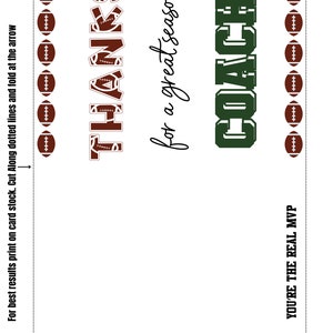 Football Coach Thank You Card | Printable Card | Football Coach Gift ...