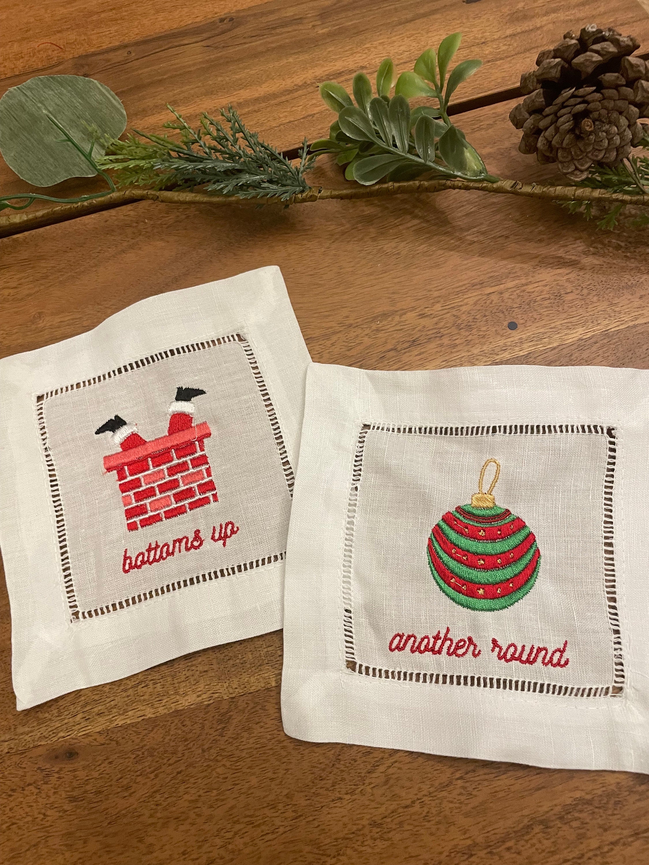 Funny Embroidered Christmas Cocktail Napkins - Christmas Cocktail ...