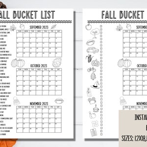 Printable Fall Calendar Poster, Fall Activities Calendar, Autumn ...
