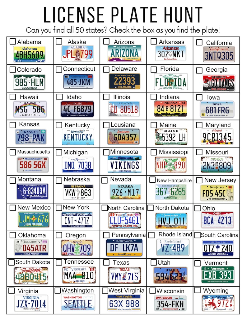 Road Trip License Plate Game Kids Activity Digital Download - Etsy