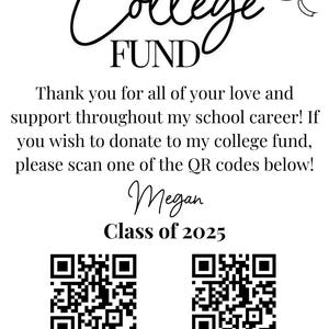 Editable Graduation Insert Card, College Fund QR Code Card, Tip the ...