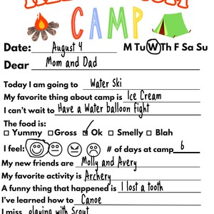 Printable Summer Camp Letter, Printable Letter From Camp, Summer Camp ...