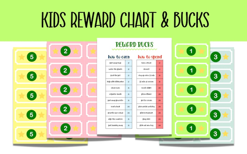 Editable Kids Reward Bucks | Printable | Mom Bucks, PDF Reward System ...