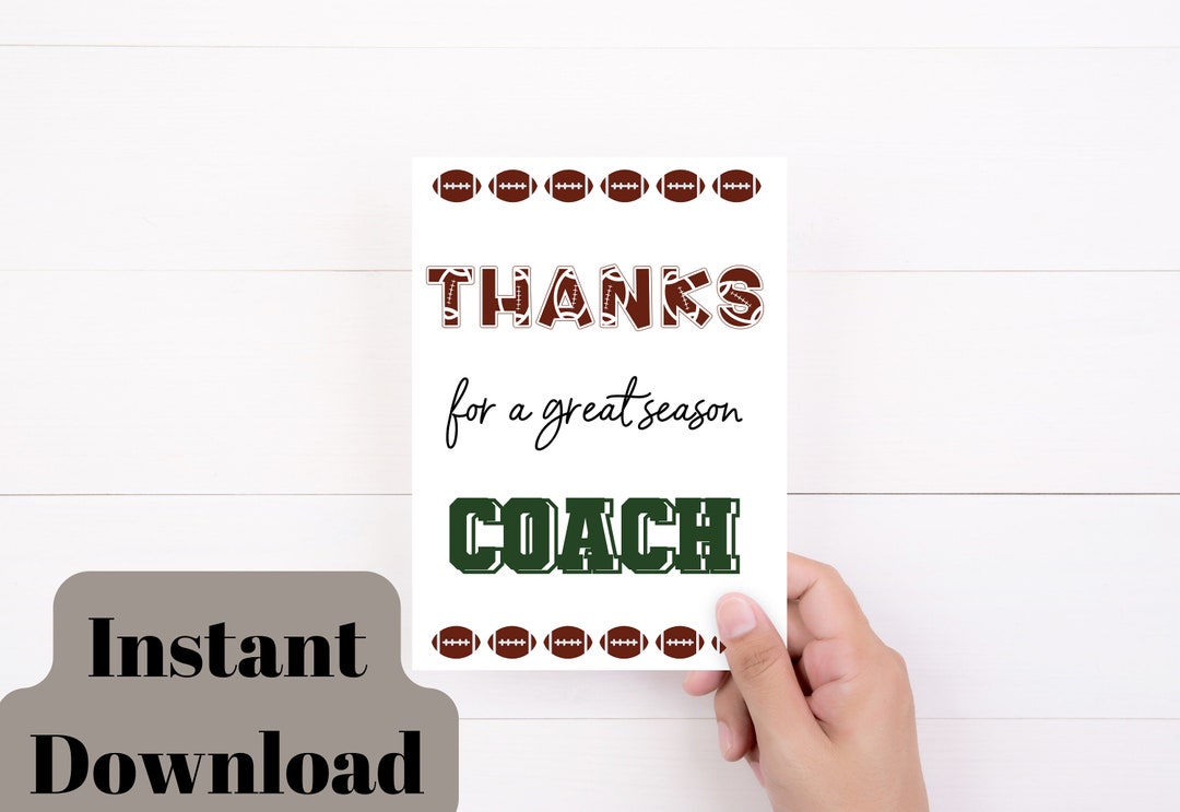 Football Coach Thank You Card | Printable Card | Football Coach Gift ...