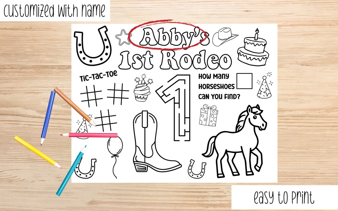 First Rodeo Party Activity Sheet | First Rodeo Party Favor | First ...