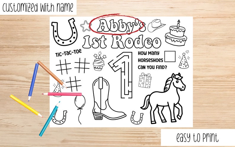 First Rodeo Party Activity Sheet | First Rodeo Party Favor | First ...