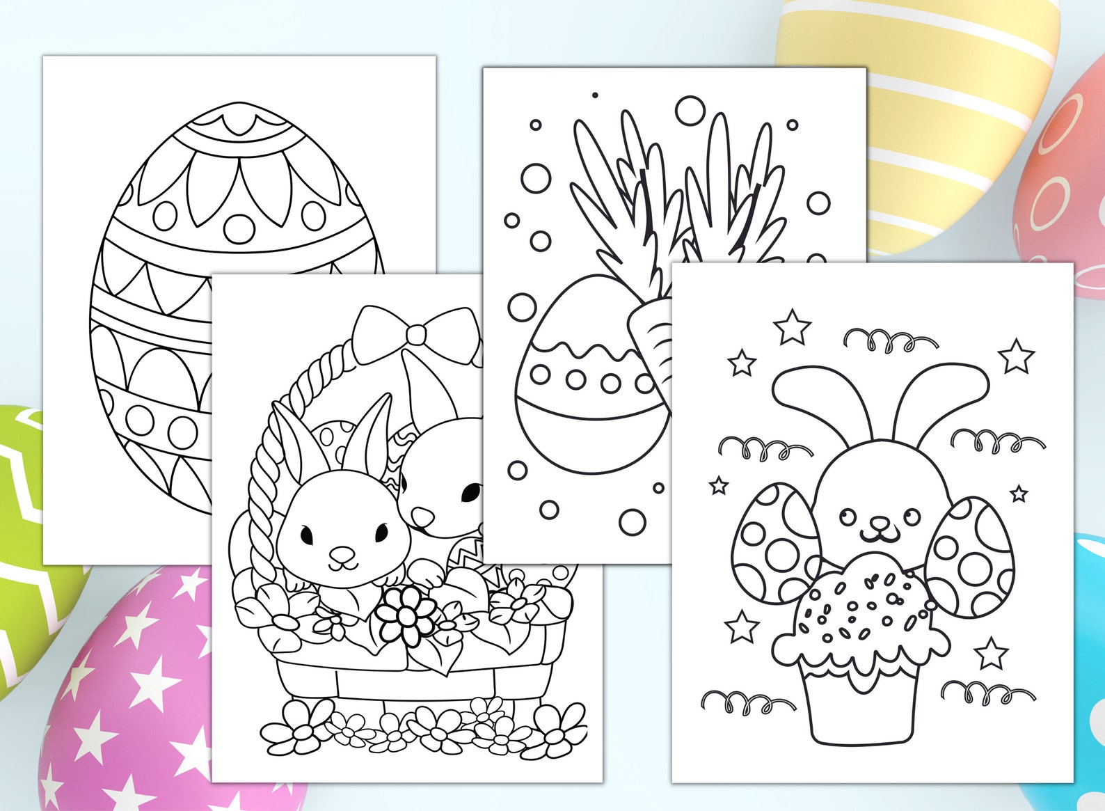 Easter Spring Coloring Page Set - Spring Kids Activity - Easter Party ...