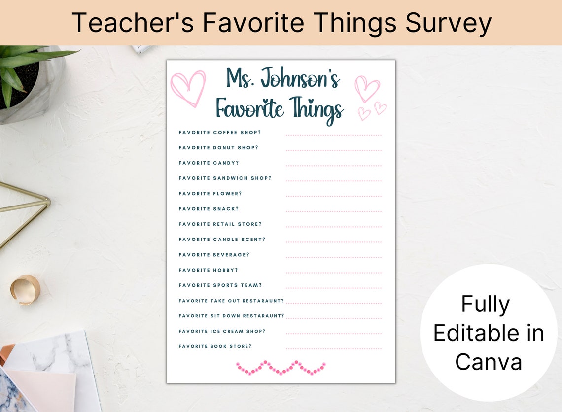 Favorites Survey Printable Editable Questionnaire Favorite - Etsy