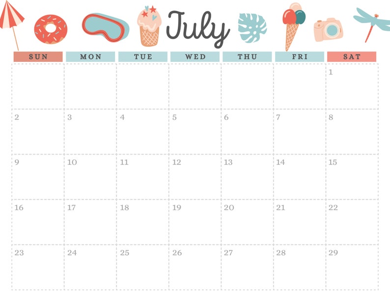 Summer Bucket List Calendar Schedule, Printable Summer Bucket List ...