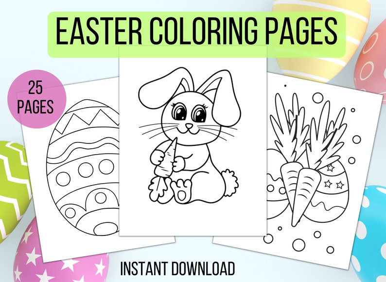 Easter Spring Coloring Page Set - Spring Kids Activity - Easter Party ...