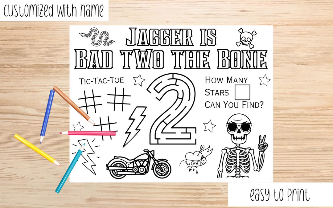 Bad Two the Bone Birthday Party Activity Sheet - Bad Two the Bone ...