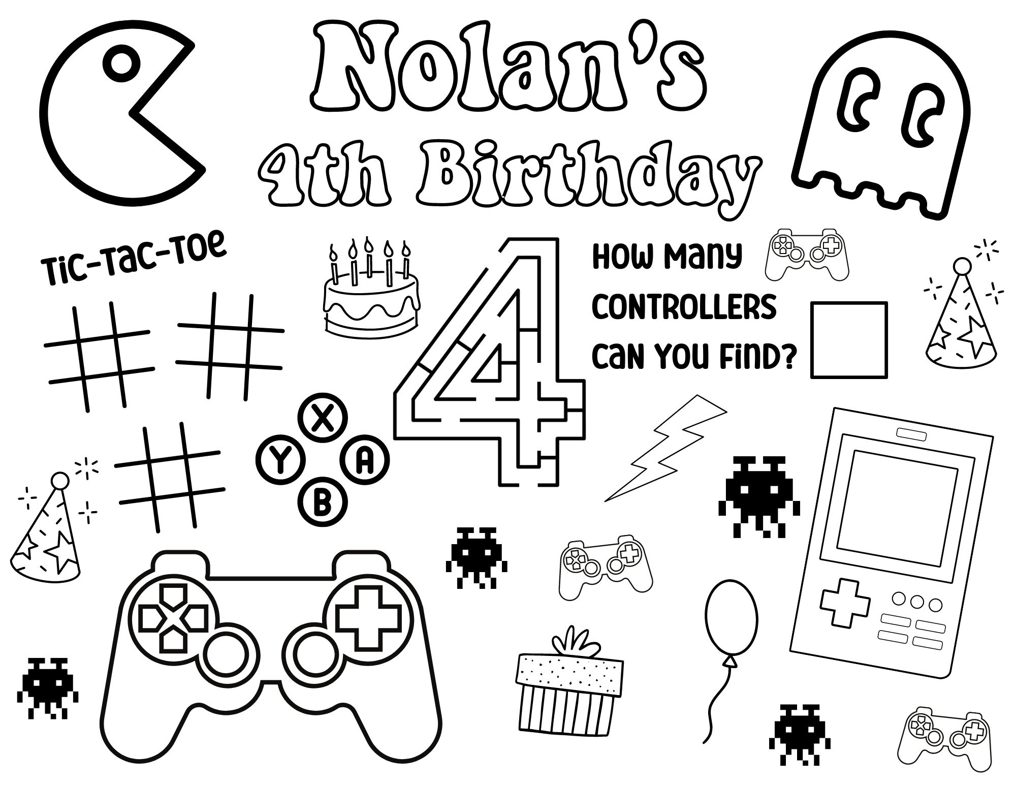 Personalized Video Game Coloring Placemat | Player Party Activity ...