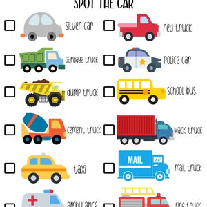 Spot the Car Road Trip Game, Road Trip Scavenger Hunt Printable for ...