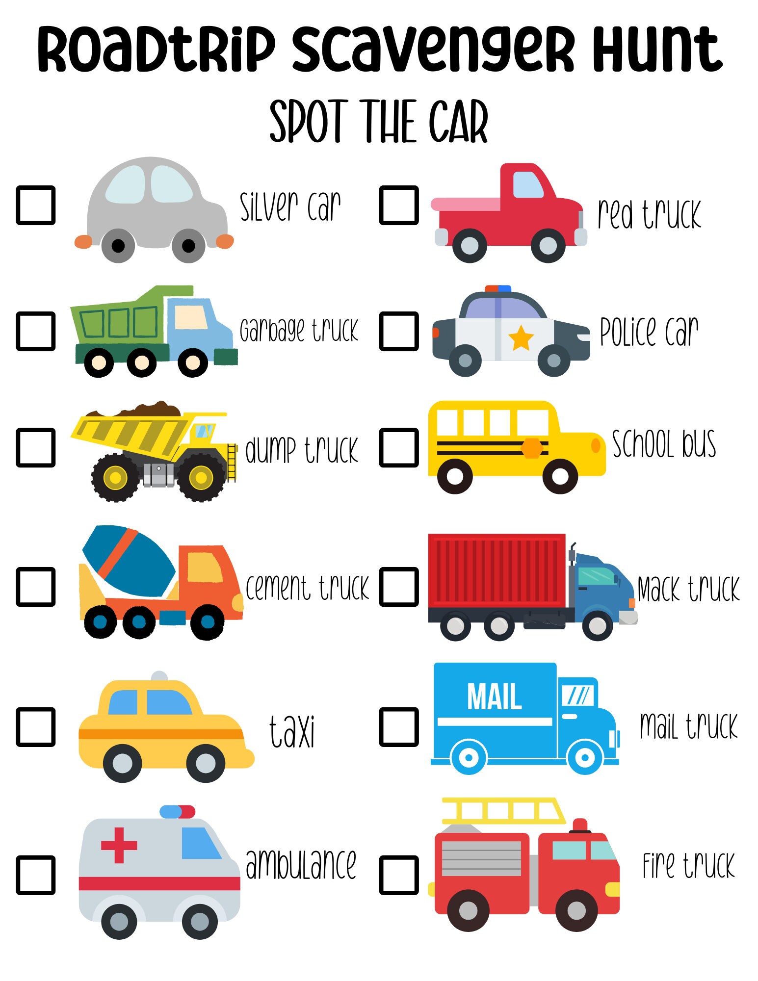 Spot the Car Road Trip Game Road Trip Scavenger Hunt - Etsy