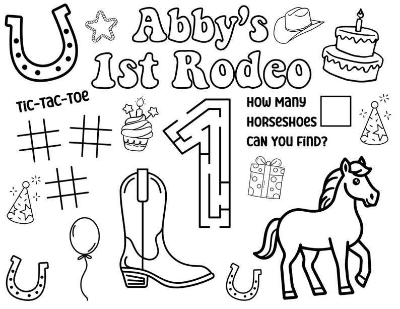 First Rodeo Party Activity Sheet | First Rodeo Party Favor | First ...