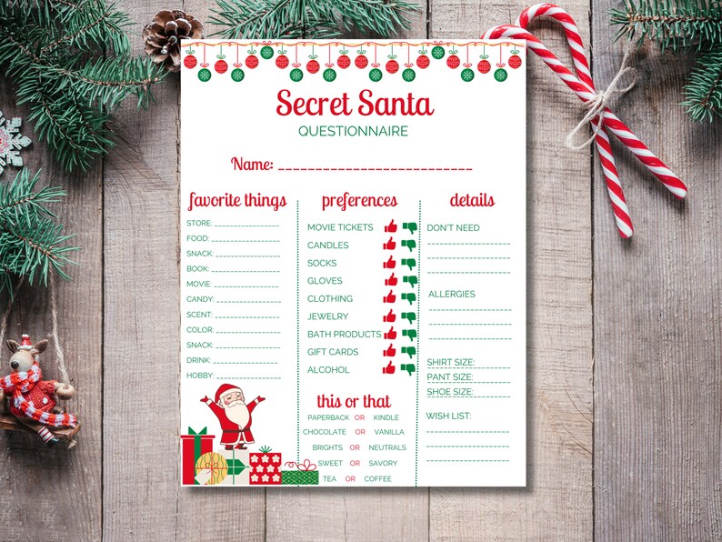 Secret Santa Questionnaire, Printable Secret Santa Questionnaire ...