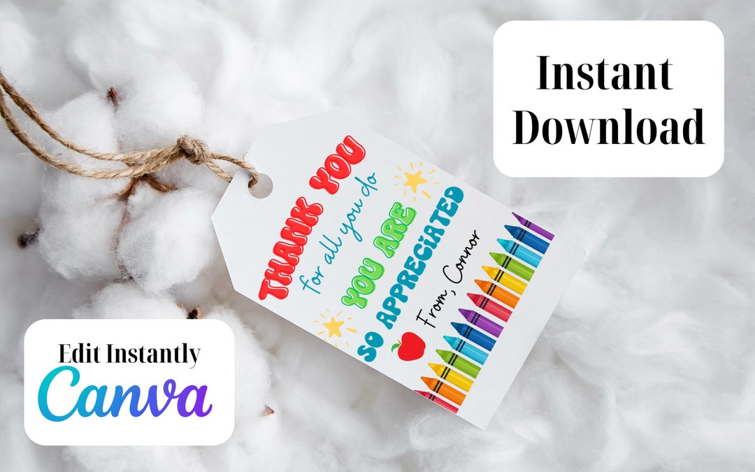 Teacher Appreciation Tags | Teacher Thank You Gift Tag | End of School ...