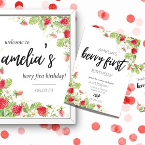 Strawberry Welcome Sign, Berry First Birthday, Editable Strawberry ...