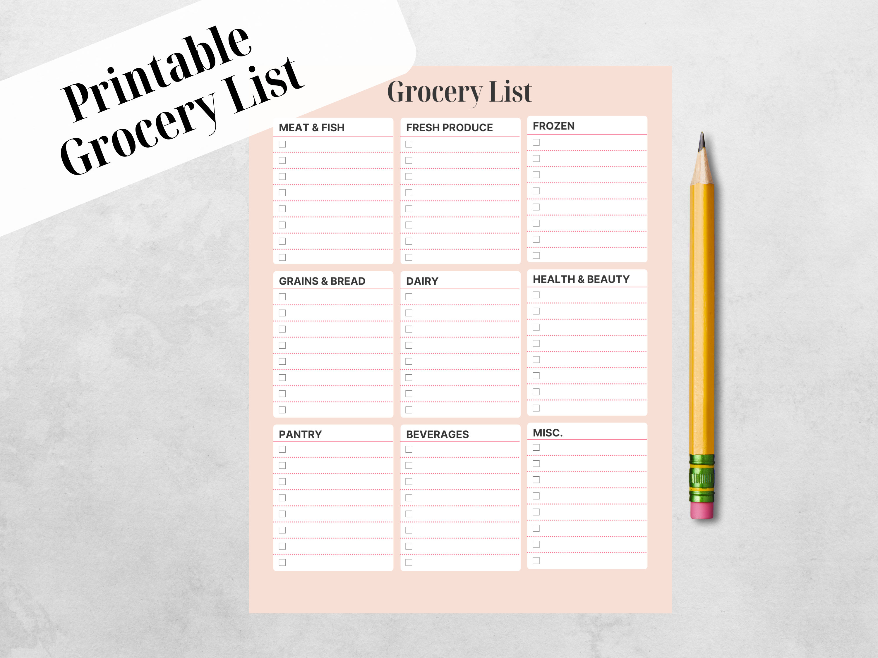 Grocery List Printable Template | Grocery Planner | Food Shopping List ...