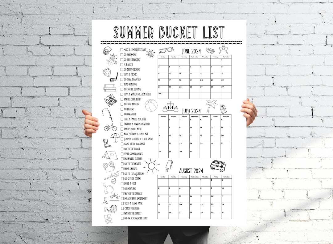 Summer of Fun Coloring Poster, Summer Bucket List, Summer Check List ...