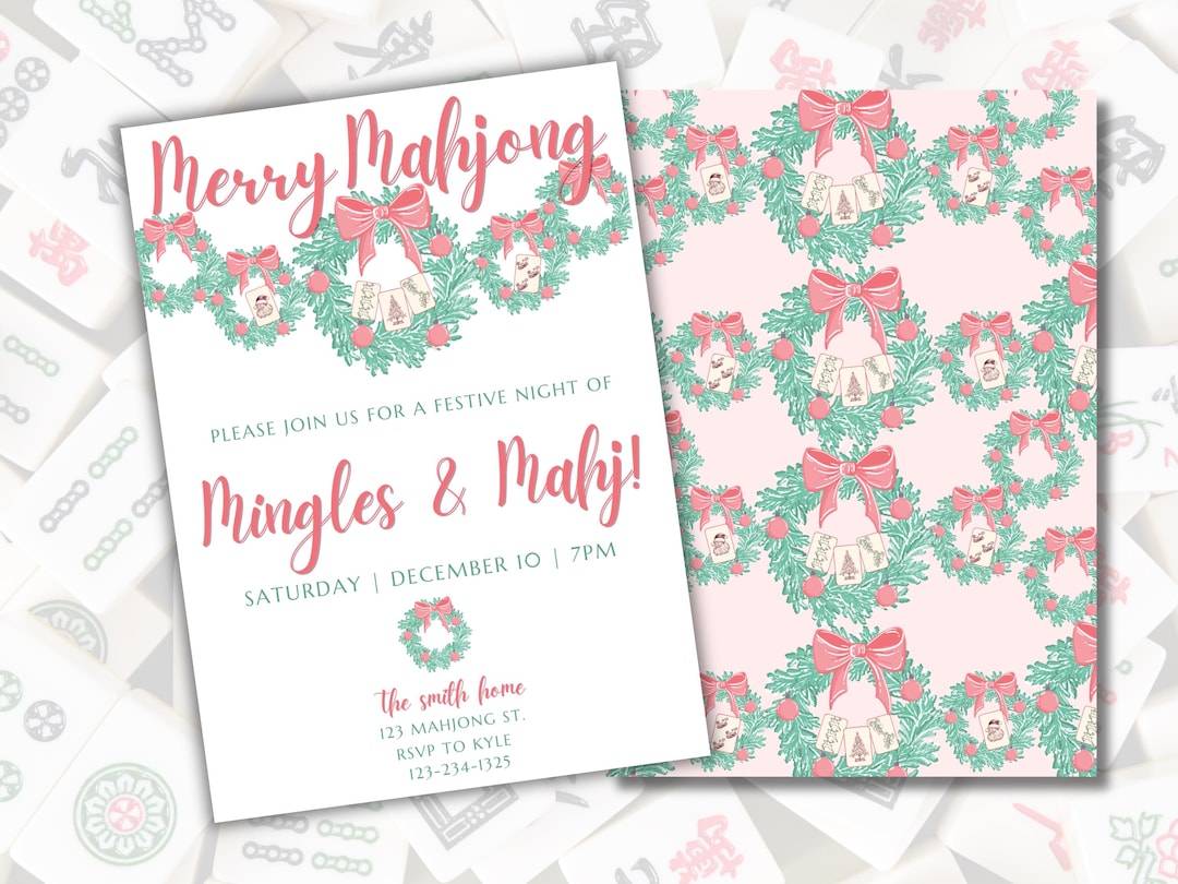 Watercolor Merry Mahjong Party Invitation | Christmas Mahjong Party ...