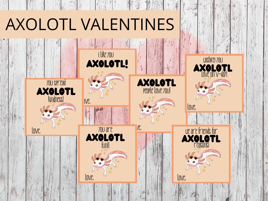 Axolotl Valentine, Axolotl Vday Cards, Axolotl Cards, Axolotl Boho ...