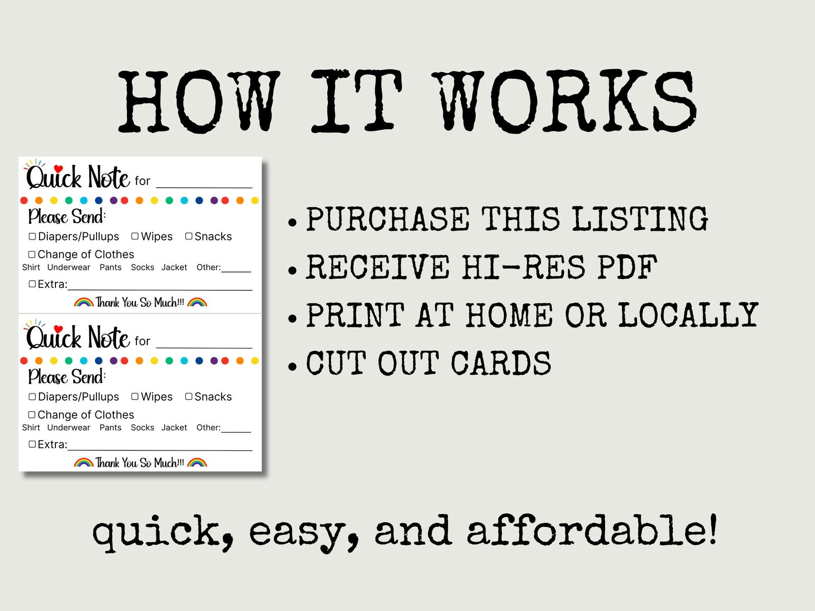 Daycare Quick Note to Parents - Printable Daycare Communication Card ...