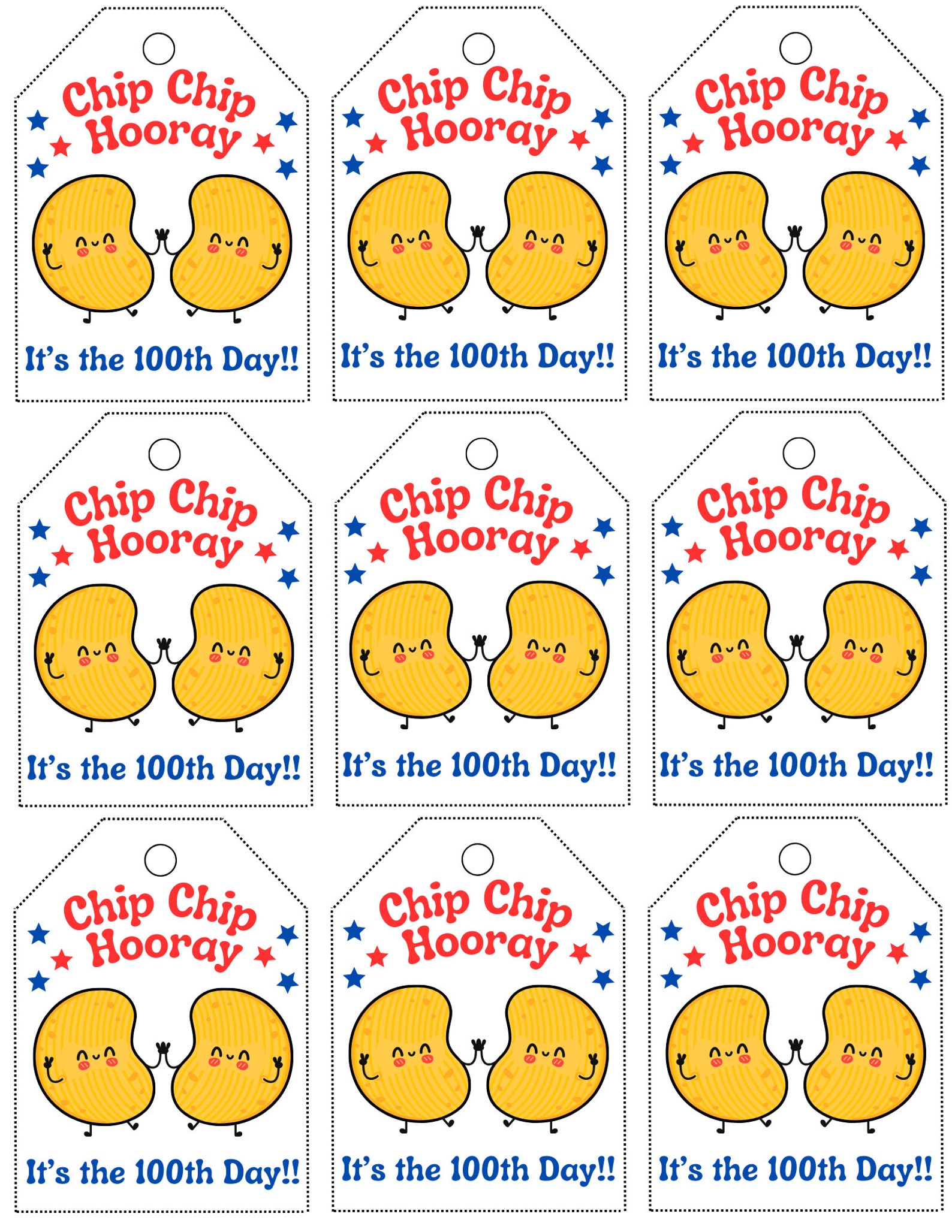 100 Days of School Printable Tag | Chip Chip Hooray 100th Day of School ...