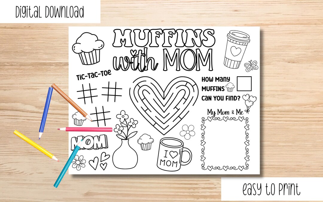 Muffins With Mom Coloring Placemat - Mother's Day Activity Sheet - PTO ...