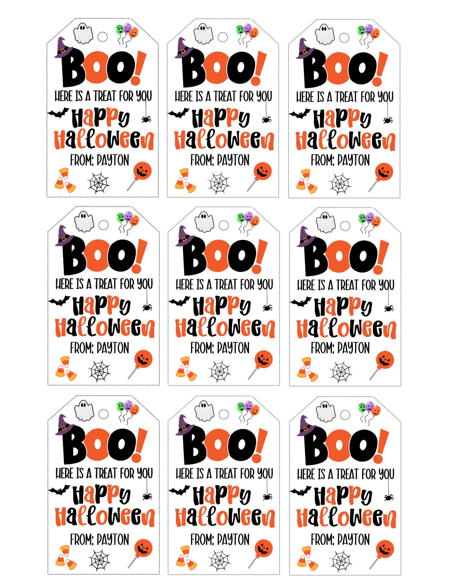 Boo Gift Tags, Halloween Favor Tags, Trick or Treat Favor Tags ...