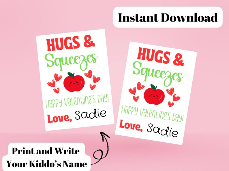 Printable Applesauce Pouch Valentine Tag - Hugs and Squeezes ...