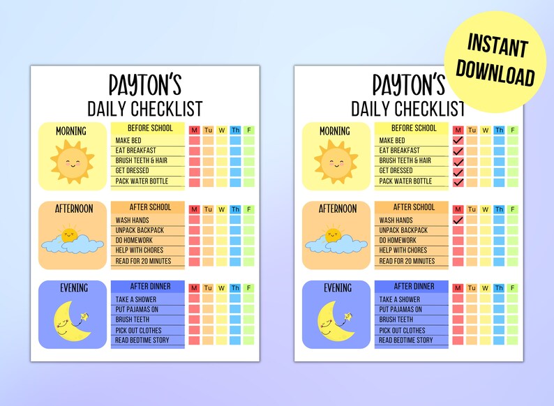 Kids Daily School Checklist Schedule Printable Homeschool - Etsy