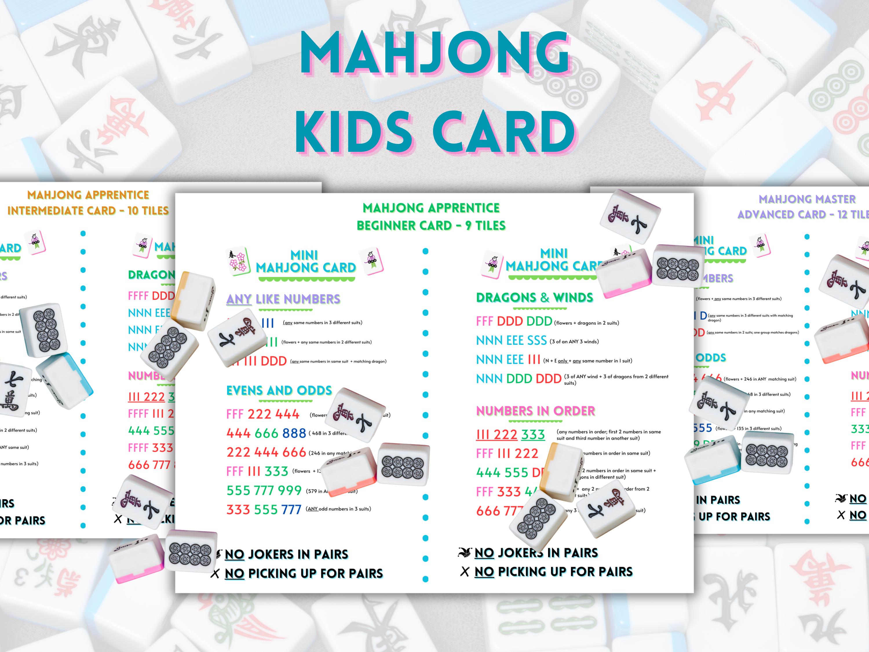 Kids Mahjong Cards PRINTABLE, Beginner Mahjong Card, Intermediate ...
