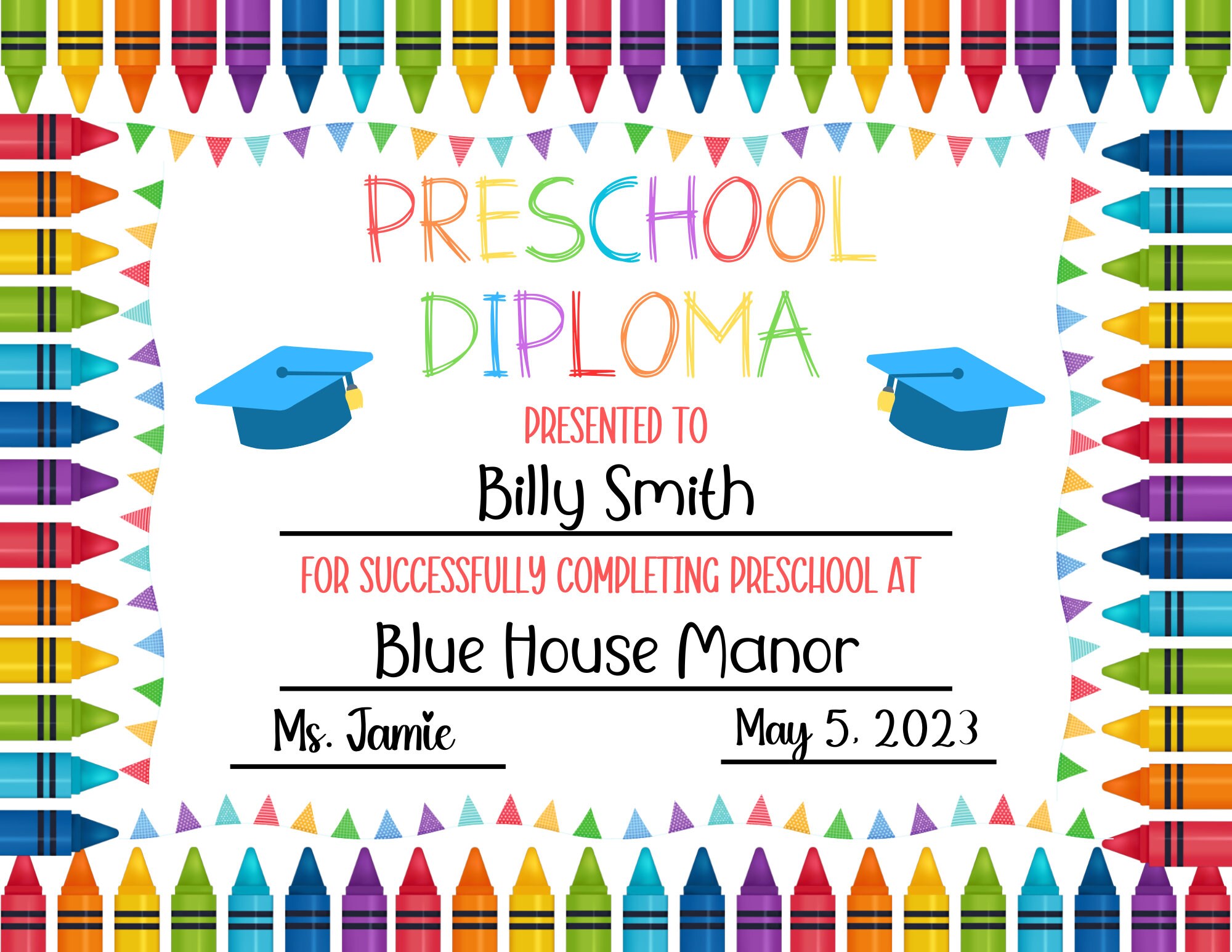 Preschool Graduation Certificate, Preschool Diploma, Preschool ...
