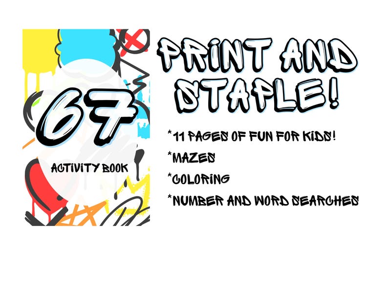 Six Seven Activity Book, 67 Activity Book, Six Seven Party Favor, 67 ...
