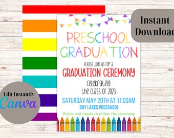 Editable Preschool Graduation Invite Prek Elementary School Grad Party ...