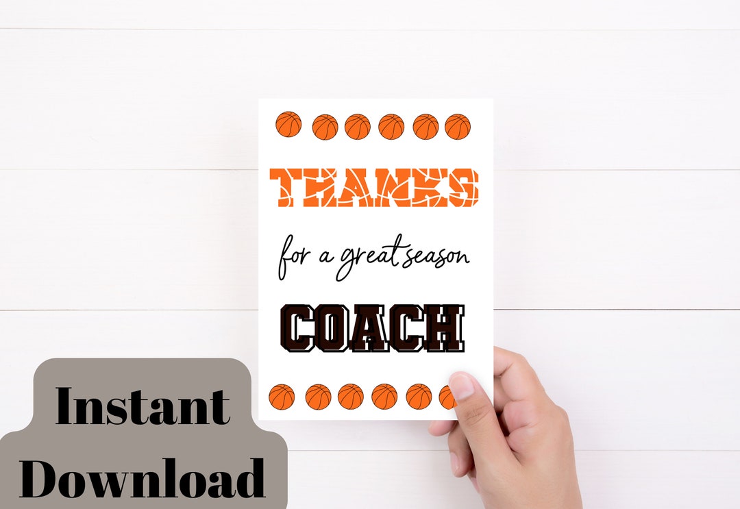 Basketball Thank You Coach Card, Coach Gift, Digital Download, End of ...