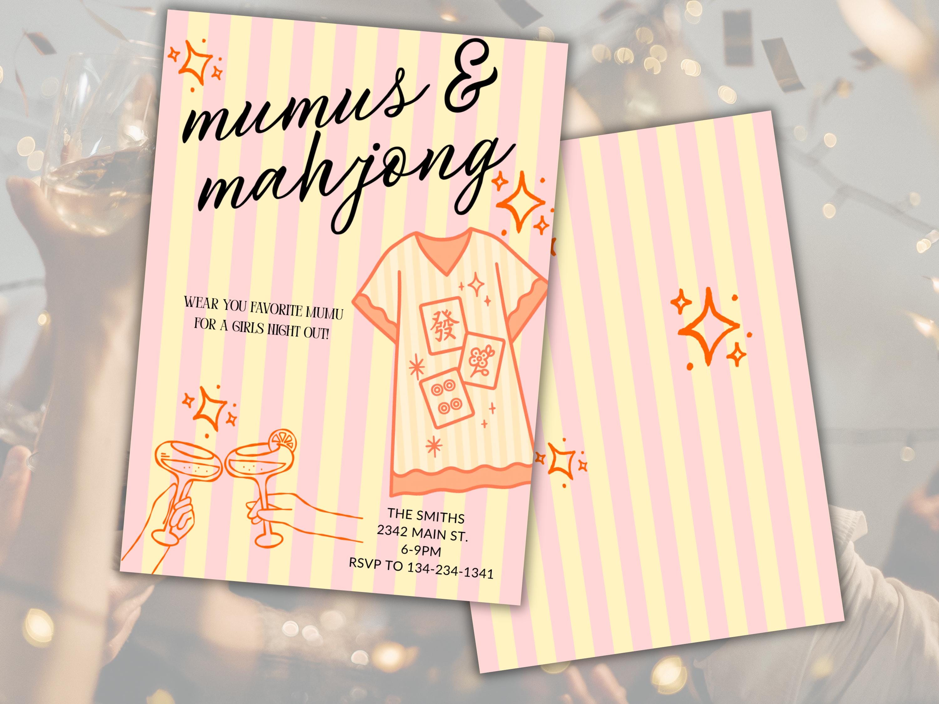 Mumus & Mahjong Invitation Canva Template | Editable Party Invite ...