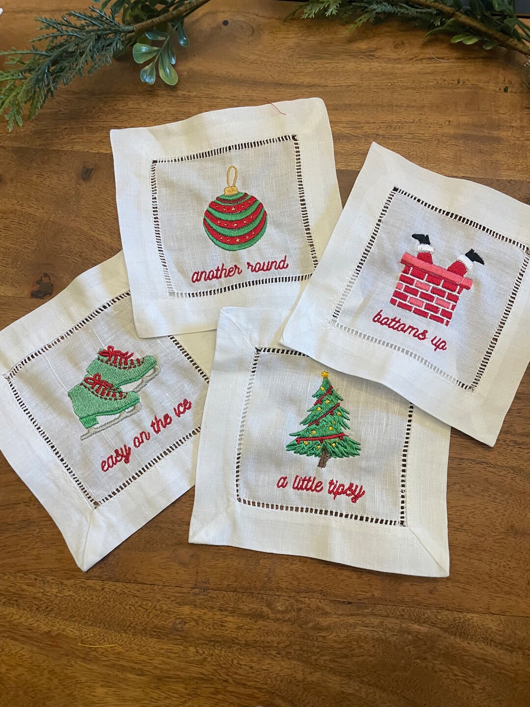 Funny Embroidered Christmas Cocktail Napkins - Christmas Cocktail ...