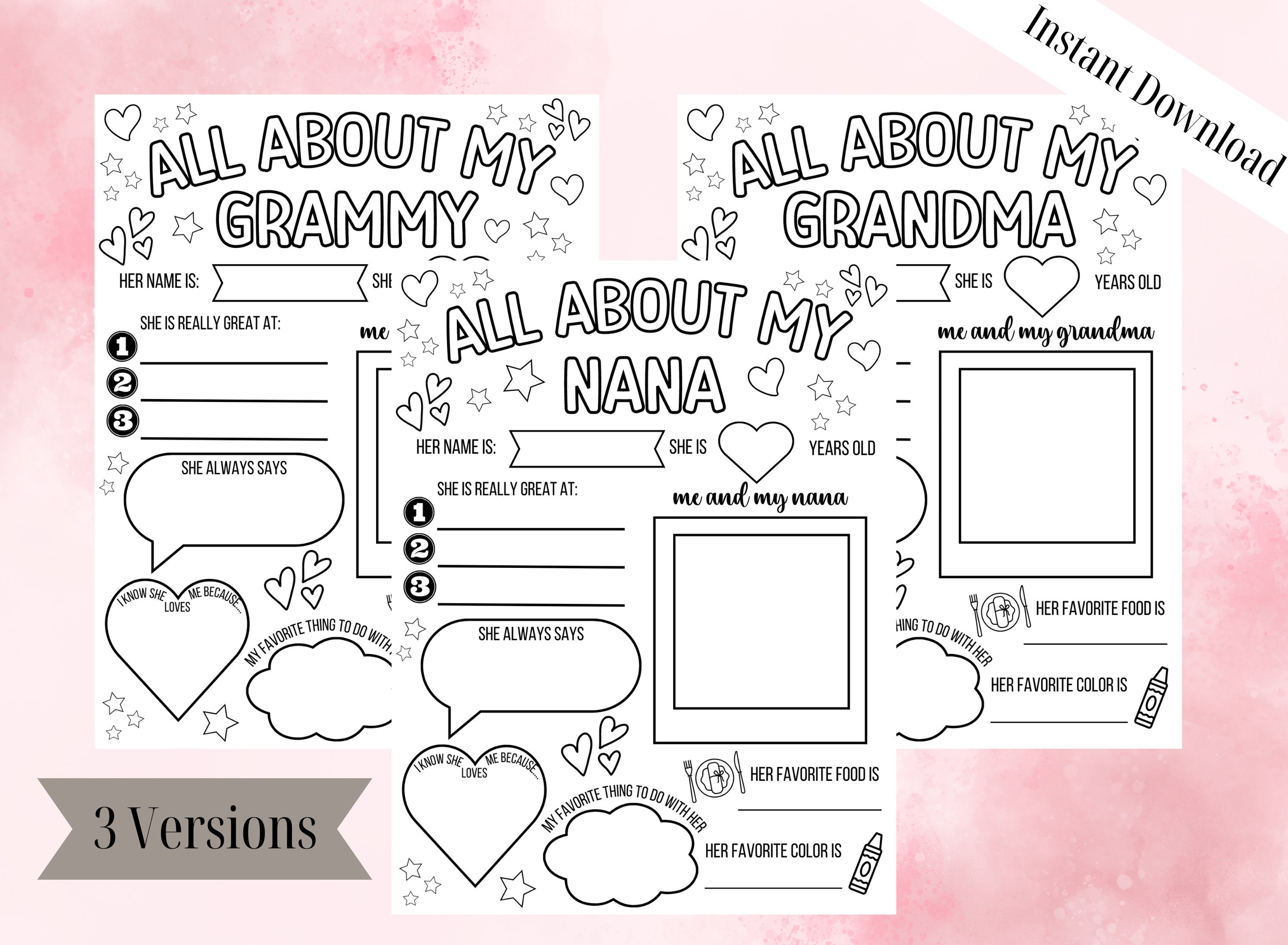 All About My Grandma Questionnaire All About My Nana Grandma - Etsy