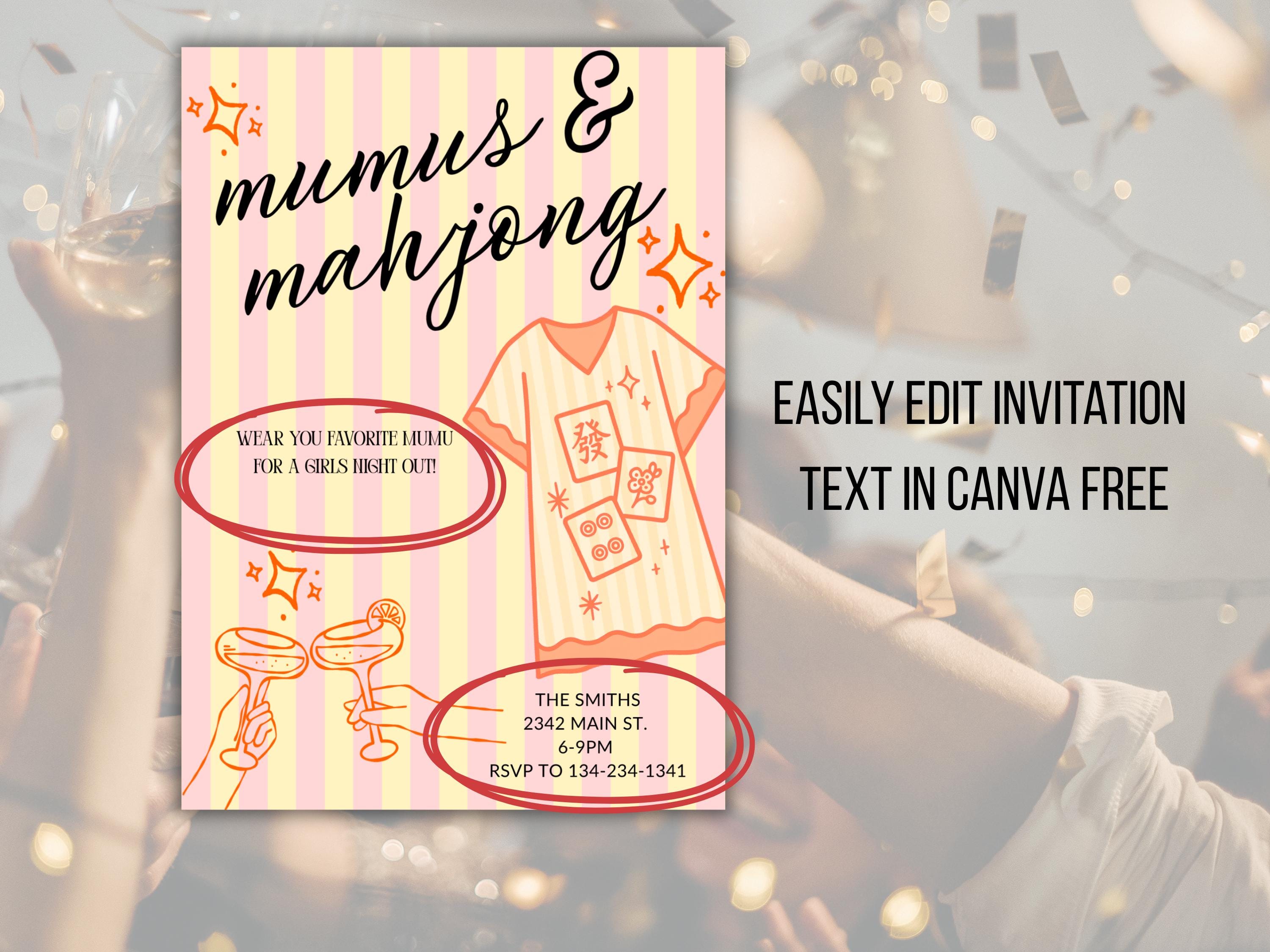 Mumus & Mahjong Invitation Canva Template | Editable Party Invite ...