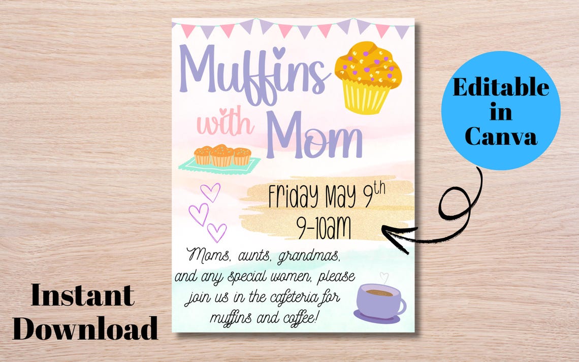 Muffins With Mom Template - Editable Muffins With Mom Flyer - Muffins ...