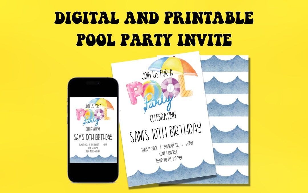 Pool Party Invitation Template, Pool Birthday Party, Summer Birthday ...