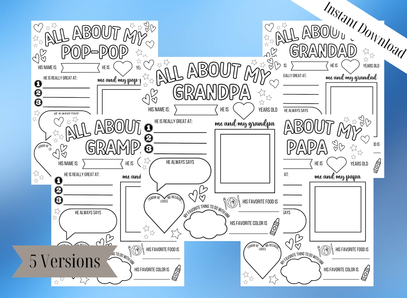 All About My Grandpa Questionnaire, All About My Papa, Grandpa Fathers ...