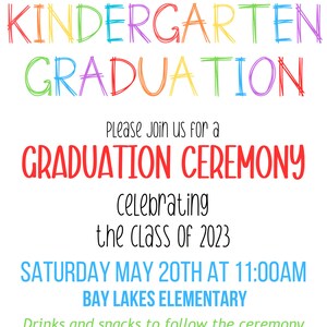 Editable Kindergarten Graduation Invitation, Kindergarten Party Invite ...
