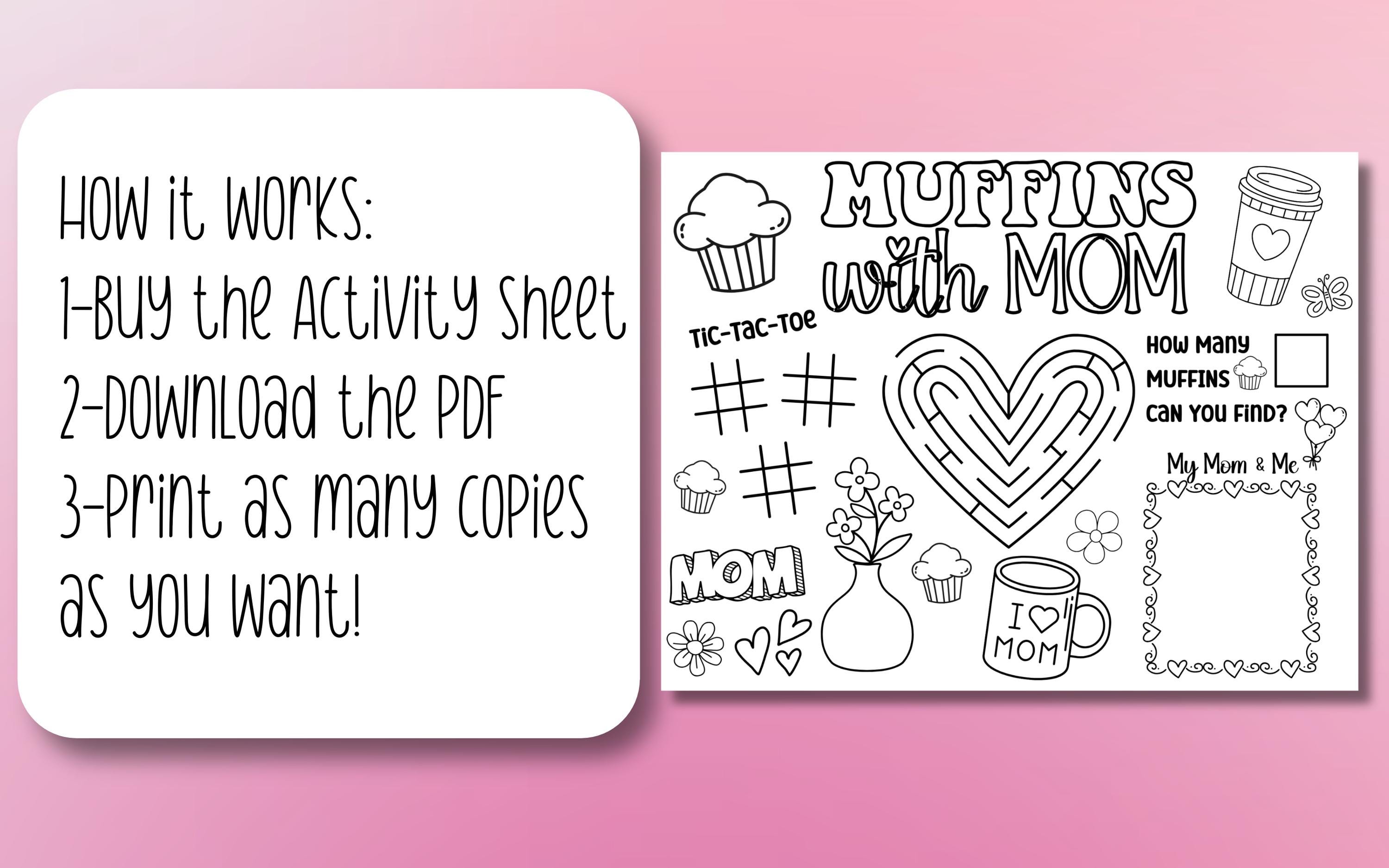Muffins With Mom Coloring Placemat - Mother's Day Activity Sheet - PTO ...