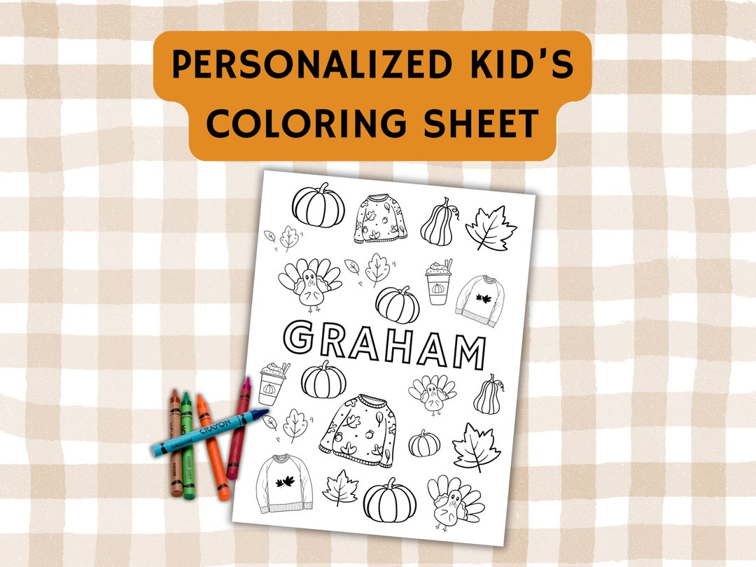 Kids Coloring Sheet, Fall Kids Coloring Sheet, Personalized Coloring ...
