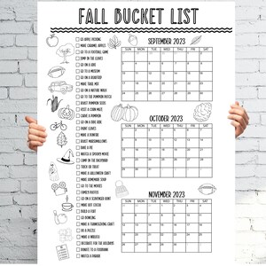 Printable Fall Calendar Poster, Fall Activities Calendar, Autumn ...